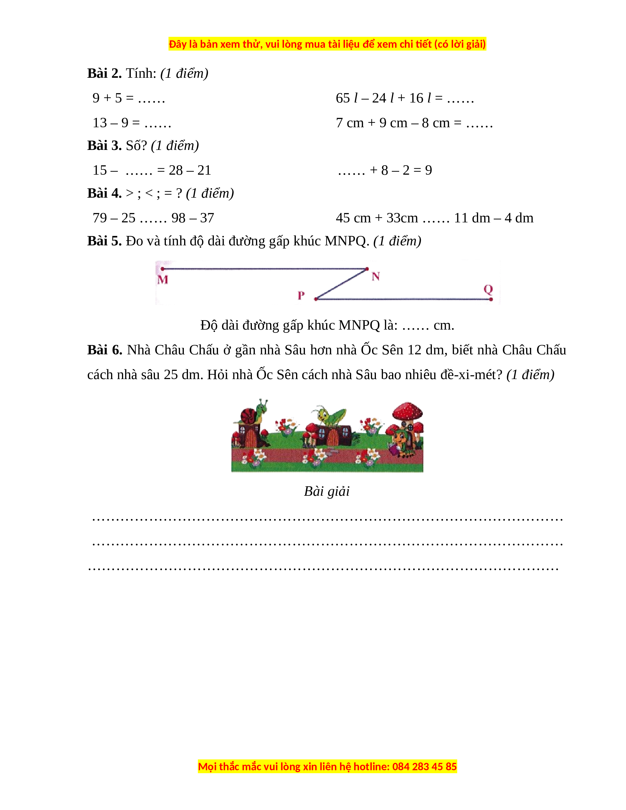 Đề thi giữa kì 1 Toán lớp 2 Chân trời sáng tạo - Đề 9 | DOCX