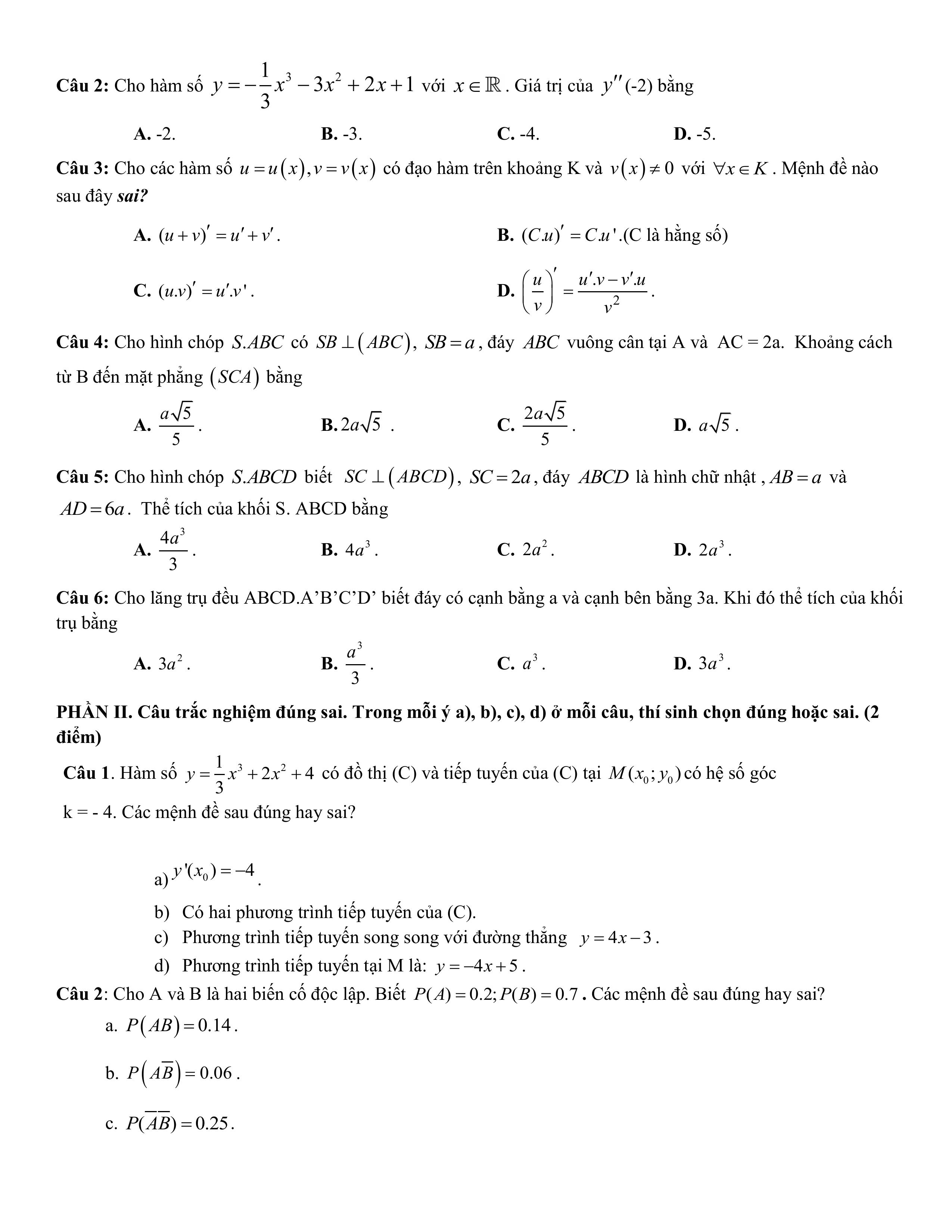 Đề thi Học kì 2 Toán 11 trường THPT Bình Chiểu (Hồ Chí Minh) năm 2024–2025