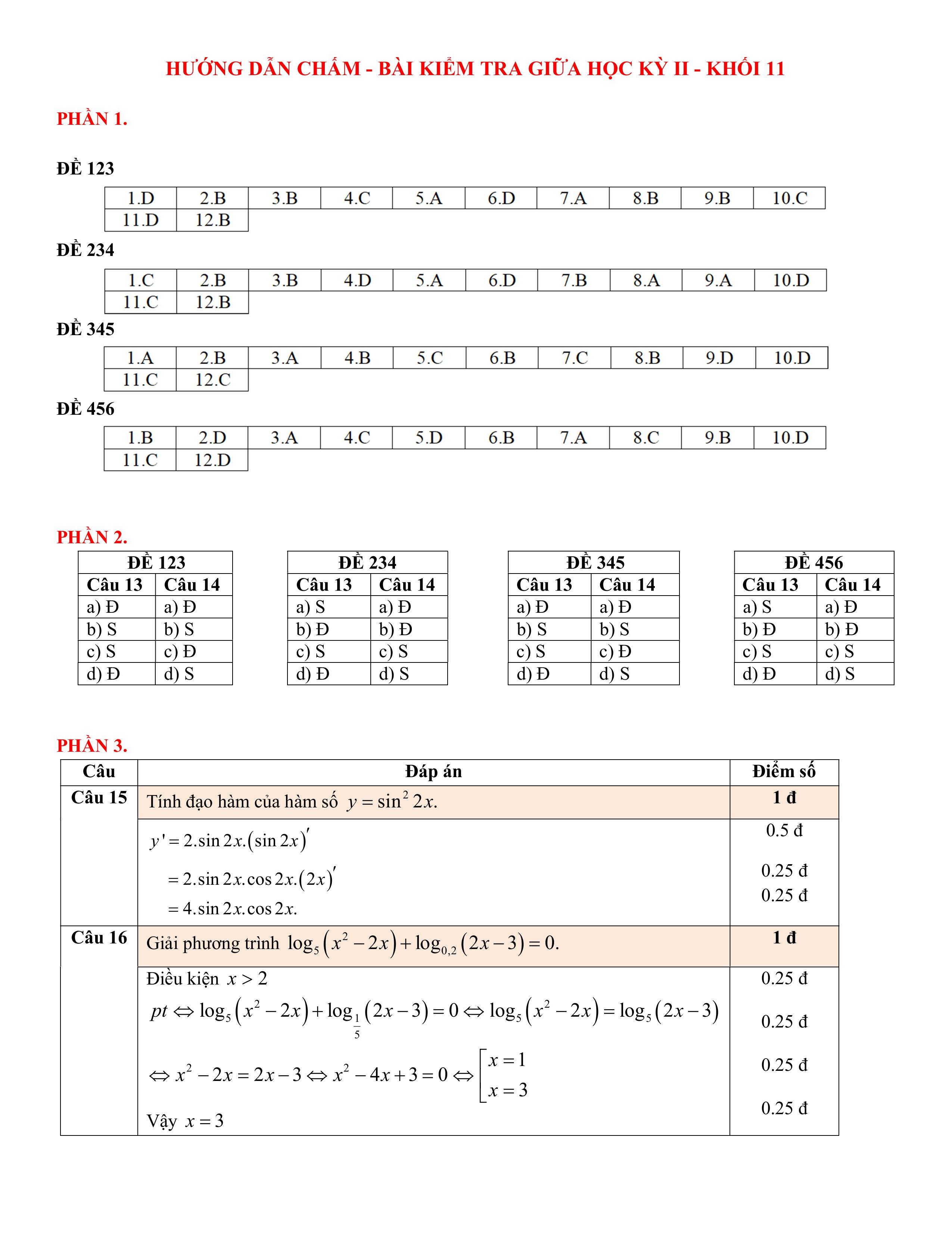 Đề thi Giữa kì 2 Toán 11 trường THPT chuyên Nguyễn Đình Chiểu (Đồng ...