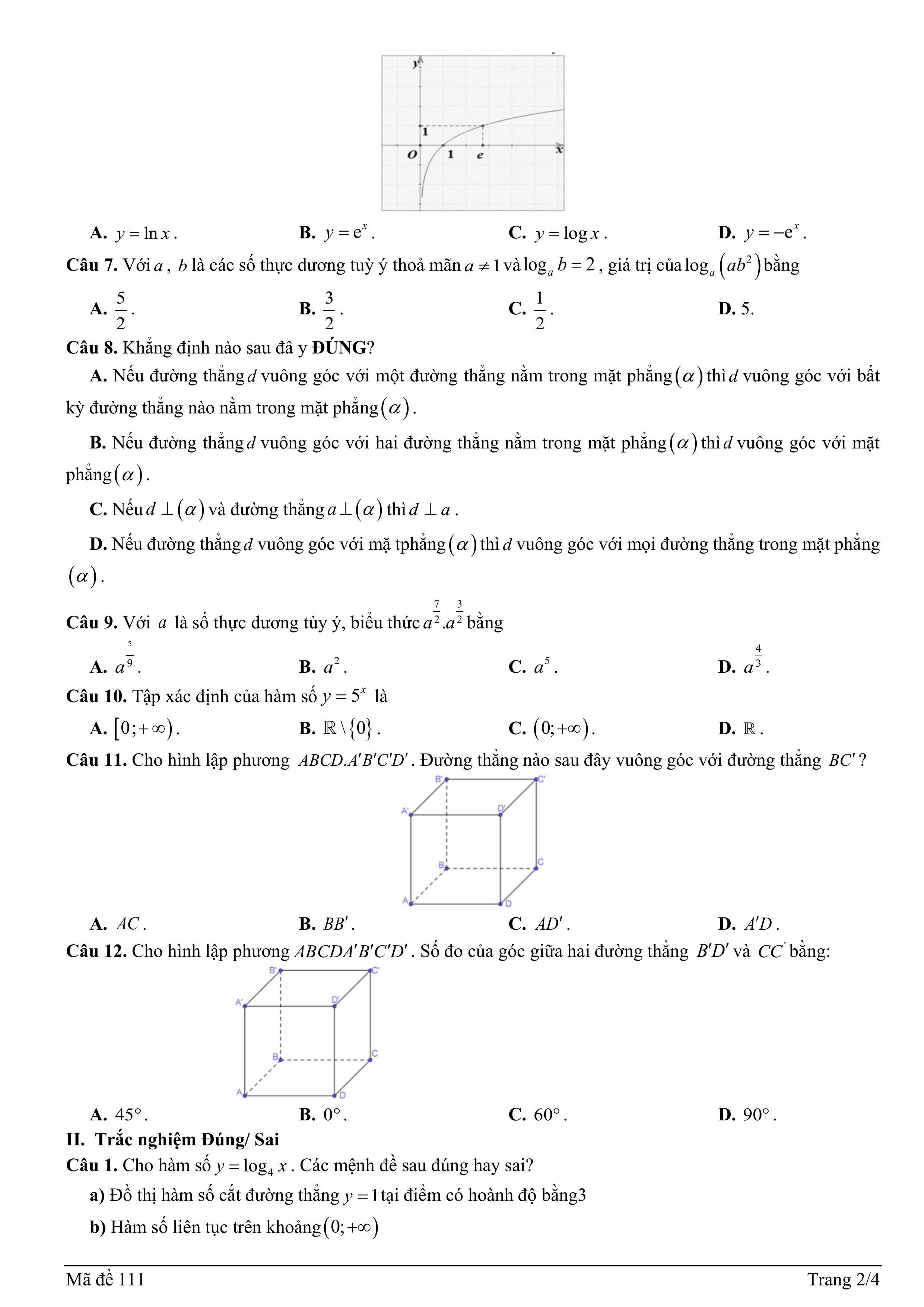 Đề thi Giữa kì 2 Toán 11 trường THPT Nguyễn Chí Thanh (Tây Ninh) năm ...