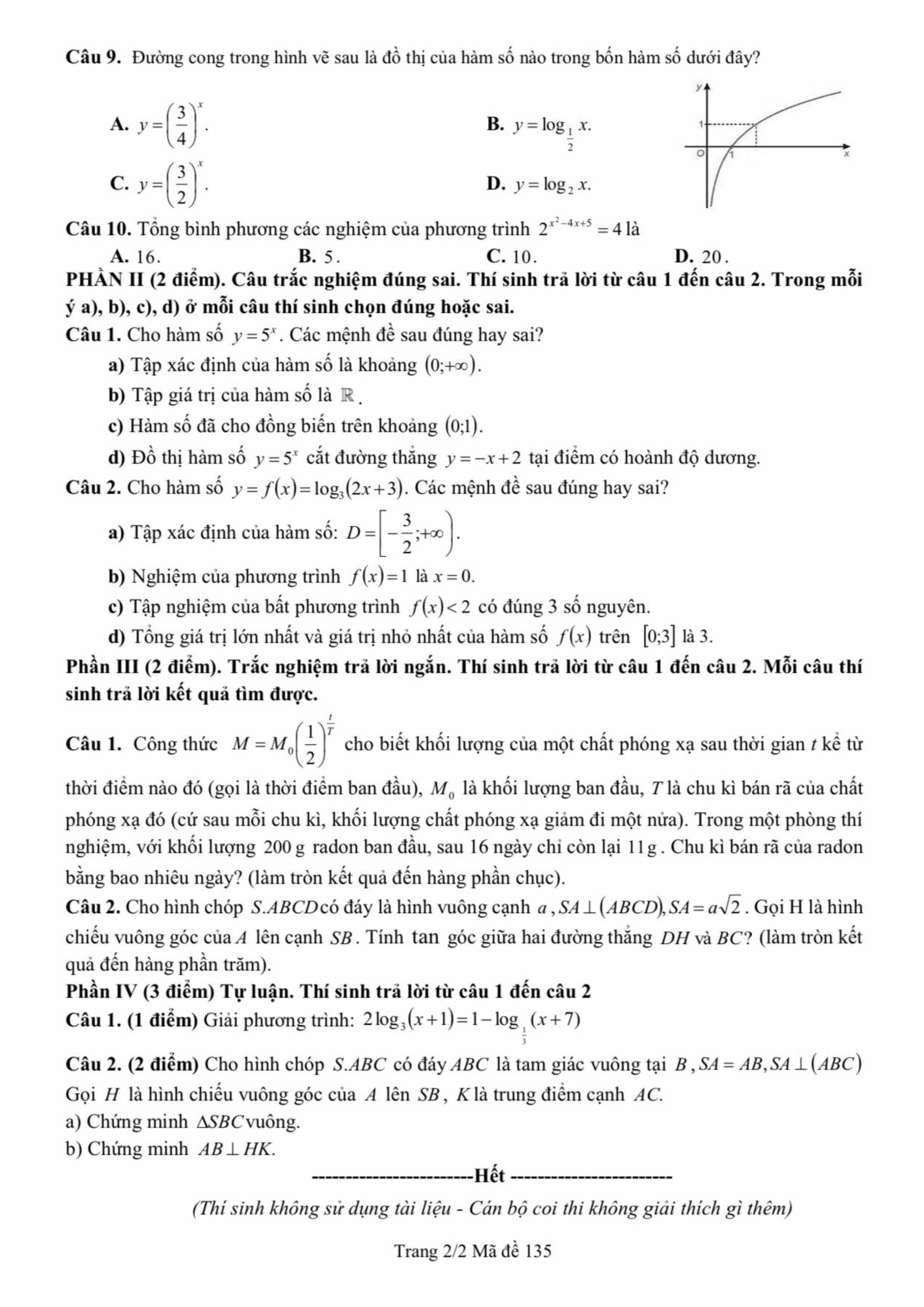 Đề thi Giữa kì 2 Toán 11 trường THPT Nguyễn Tất Thành (Hồ Chí Minh) năm ...