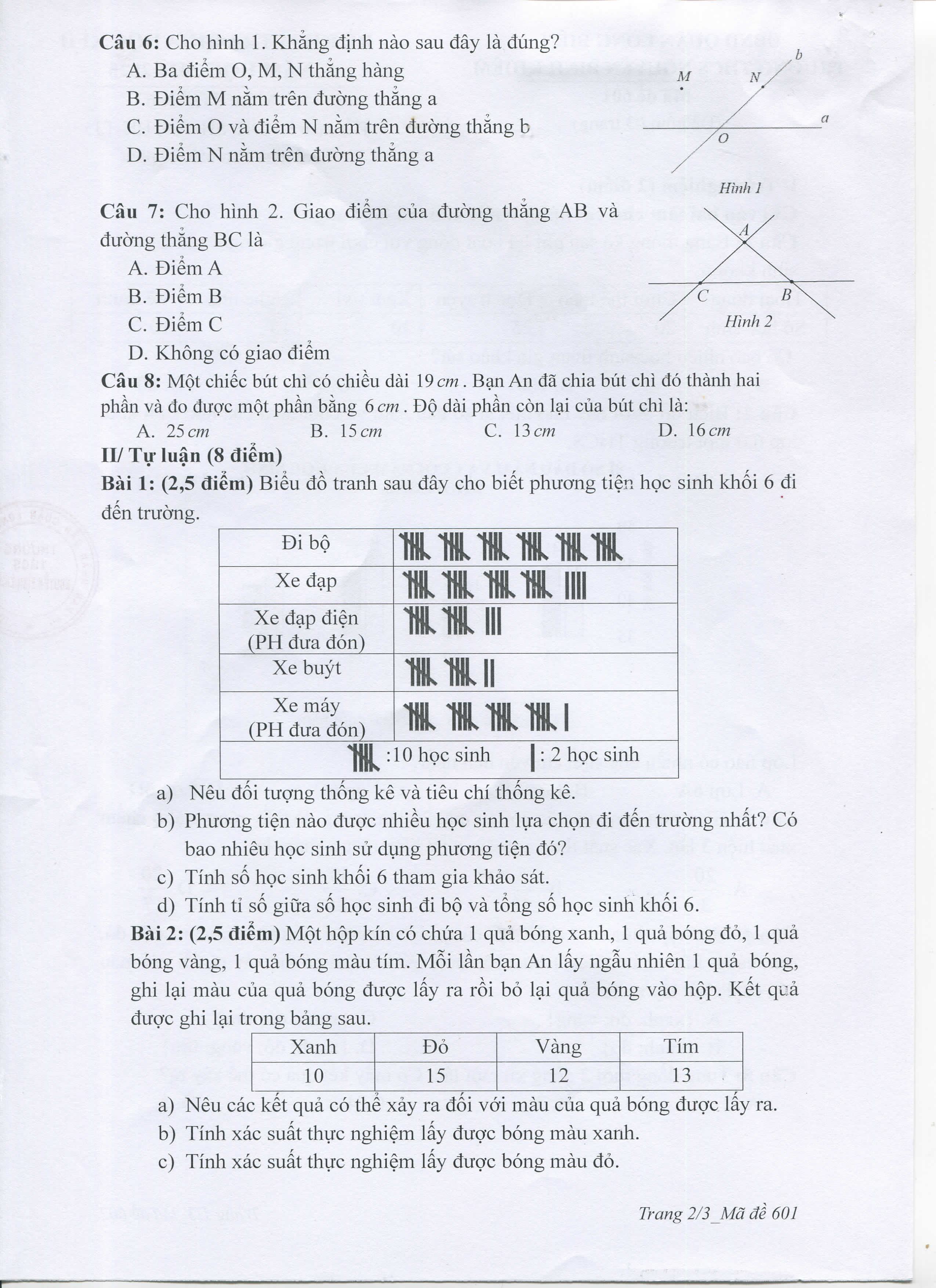 Đề thi Giữa kì 2 Toán 6 trường THCS Nguyễn Bỉnh Khiêm (Hà Nội) năm 2024 ...