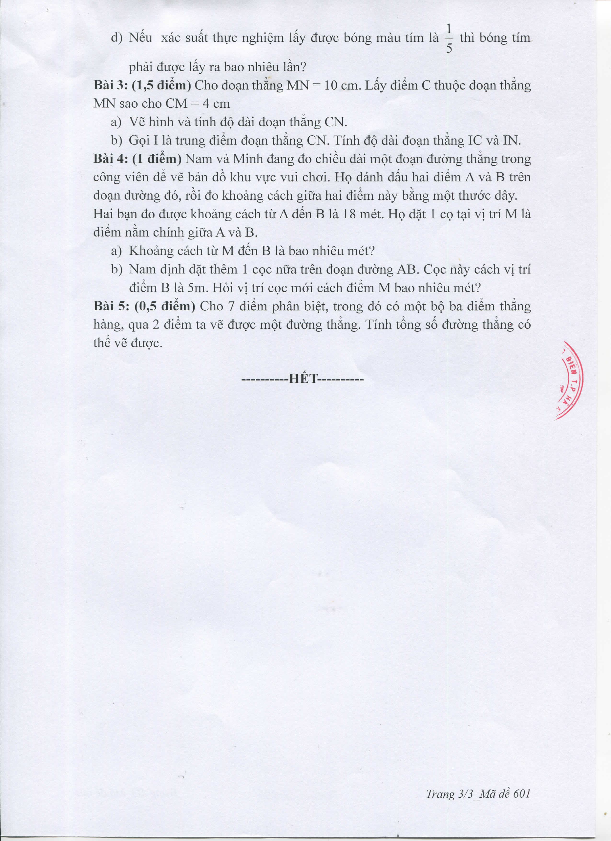 Đề thi Giữa kì 2 Toán 6 trường THCS Nguyễn Bỉnh Khiêm (Hà Nội) năm 2024 ...