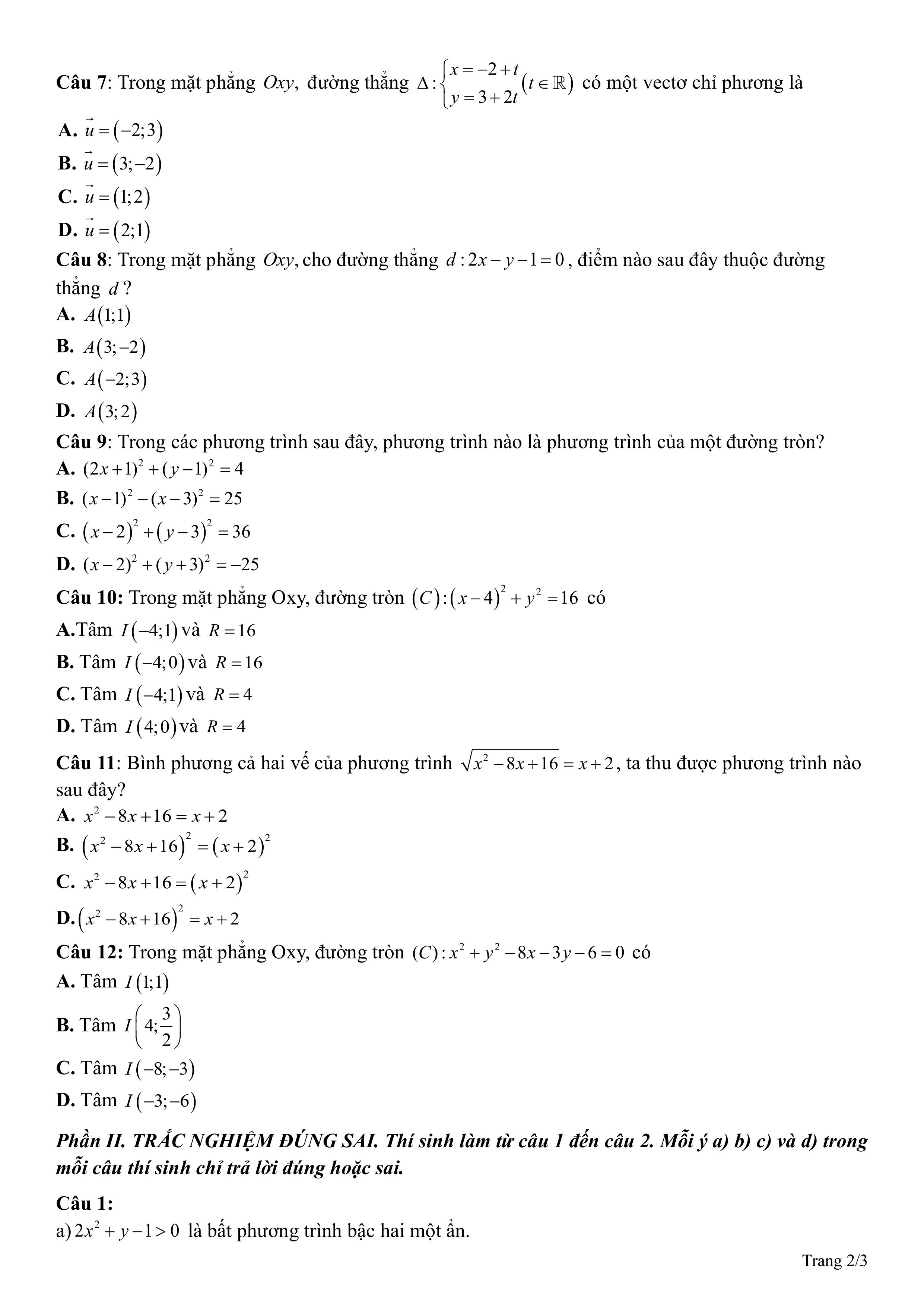 Đề thi Giữa kì 2 Toán 10 trường THPT Hà Long (Long An) năm 2024–2025